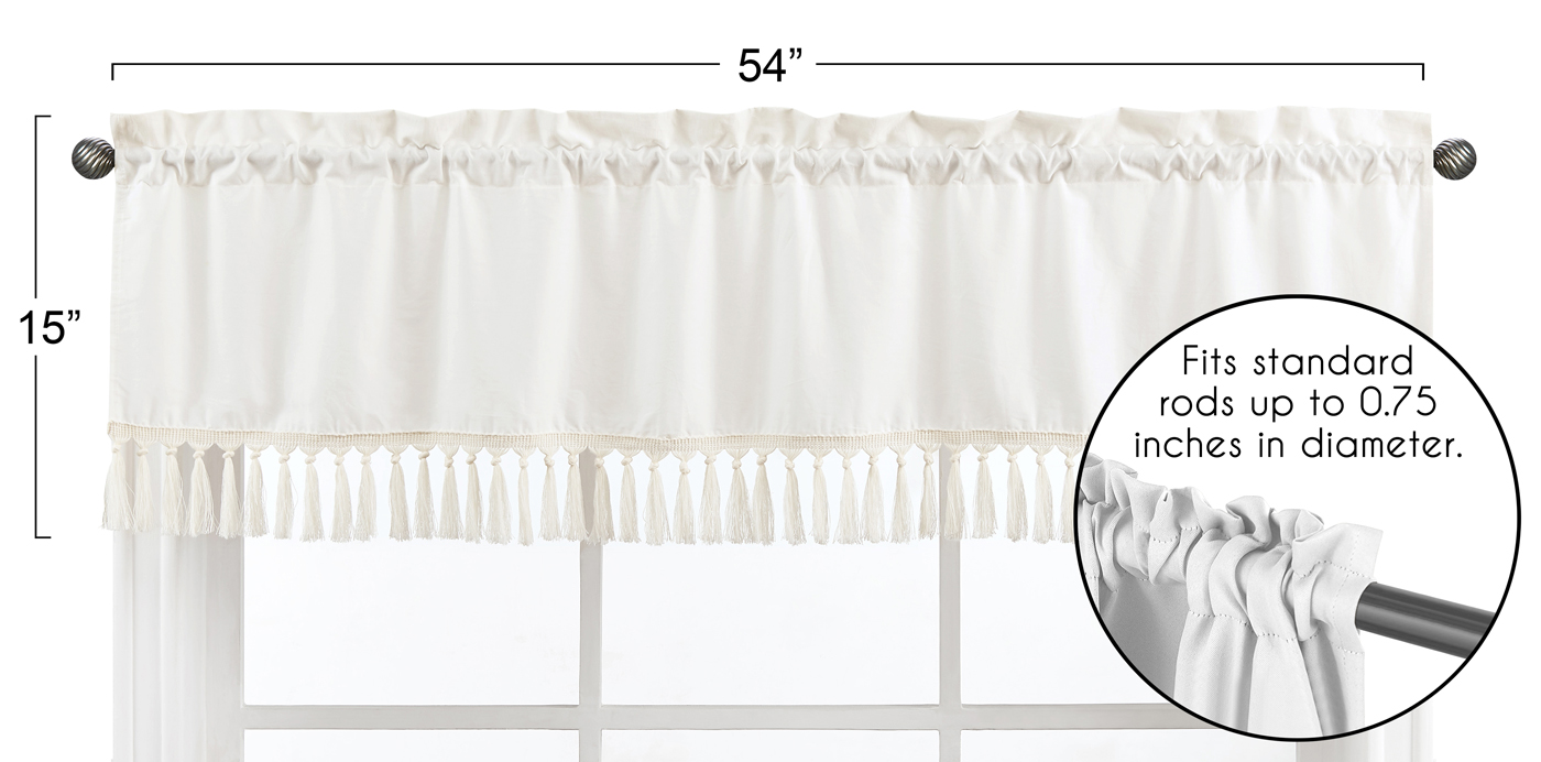 Desert Sun Taupe Collection Solid Ivory Fringe Window Valance