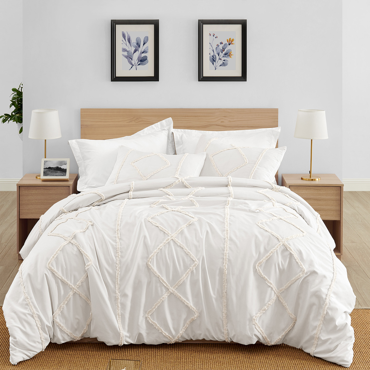 Diamond Tuft Ivory Collection Twin Duvet Cover Bedding Set