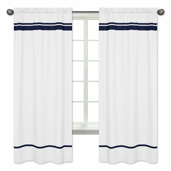 Hotel White and Navy Window Panels - Set of 2