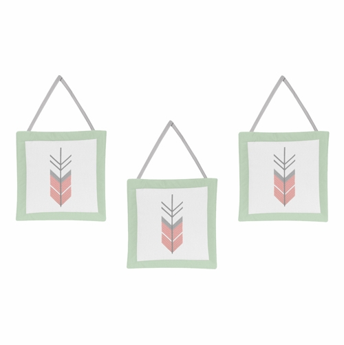 Mod Arrow Grey, Coral and Mint Collection Wall Hangings
