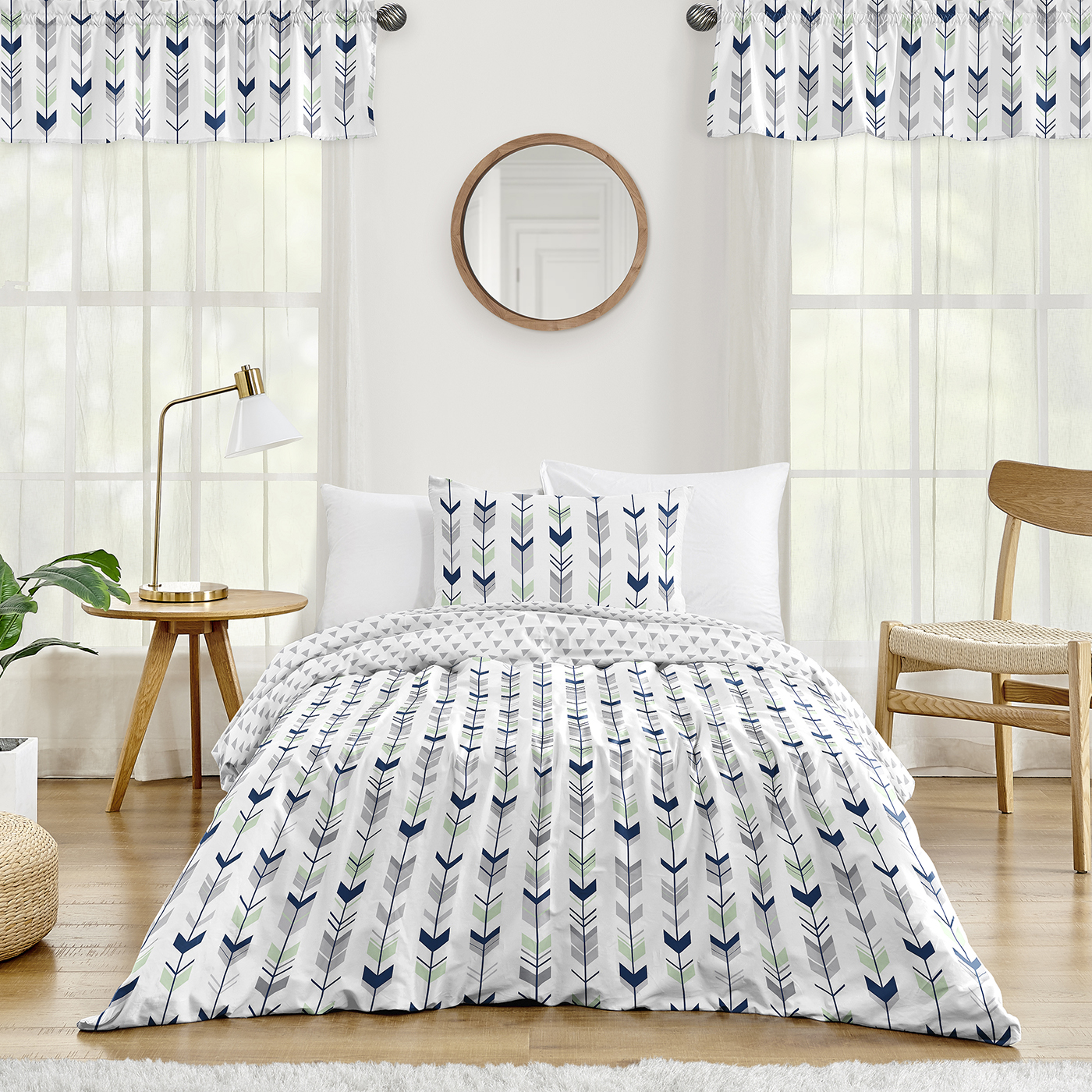 Mod Arrow Grey, Navy and Mint Twin Bedding Collection