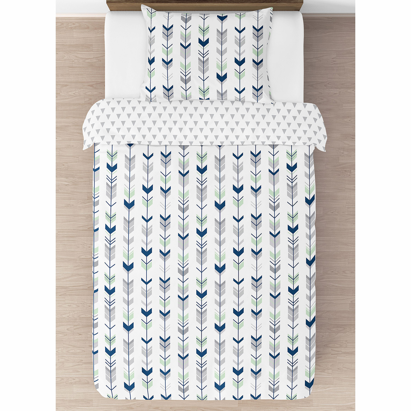 Mod Arrow Grey, Navy and Mint Twin Bedding Collection