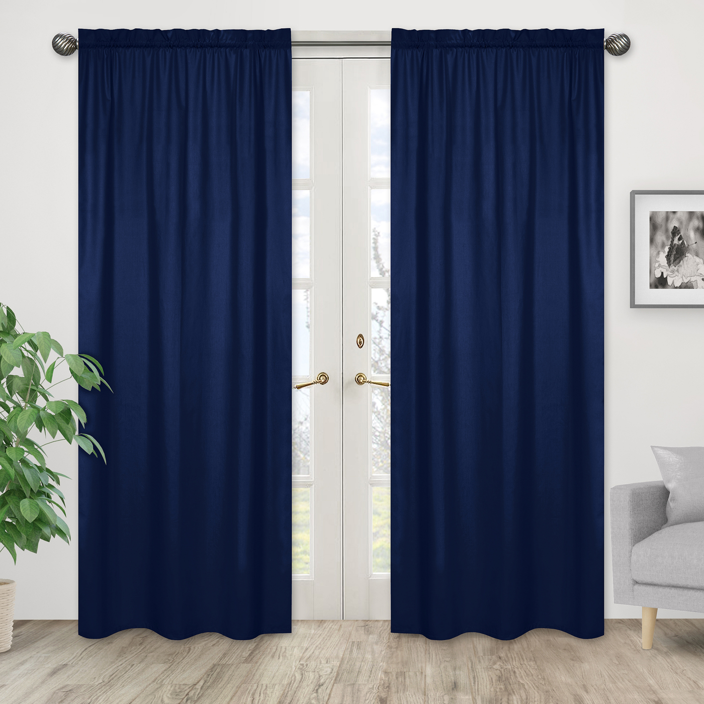 Navy Window Panel for Stripe Navy and Lime Collection - Set of 2