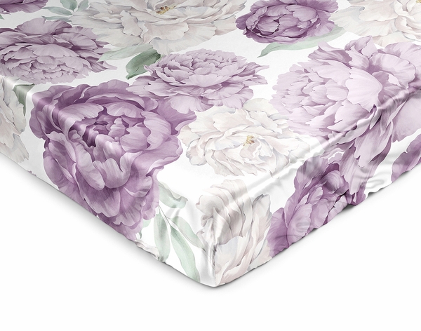 Peony Floral Garden Lavender Purple and Ivory Collection Satin Fitted ...