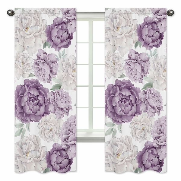 Peony Floral Garden Lavender Purple and Ivory Collection Window Panels ...