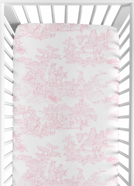 Pink Toile Crib Sheet - Toile Print