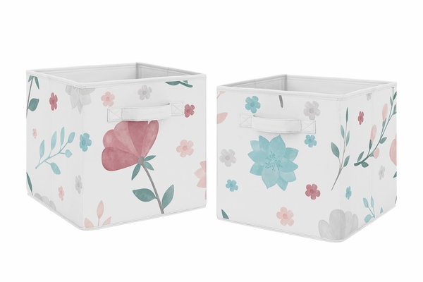 Pop Floral Pink and Blue Collection Foldable Fabric Storage Bins