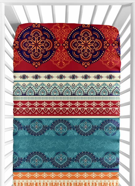 Red Boho Collection Crib Sheet