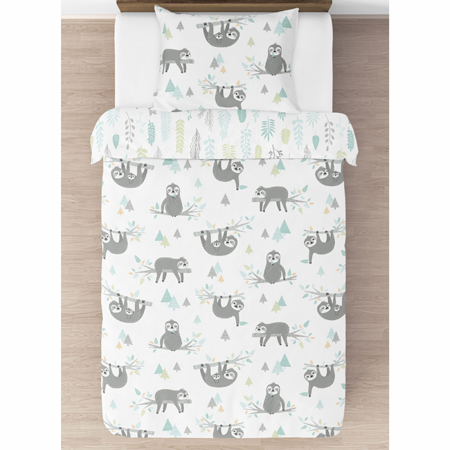Sloth Aqua and Grey Collection Twin Bedding