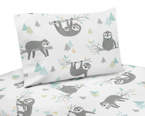 Sloth Aqua and Grey Collection Twin Sheet Set