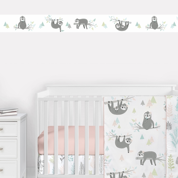 Sloth Pink And Grey Collection Wallpaper Border