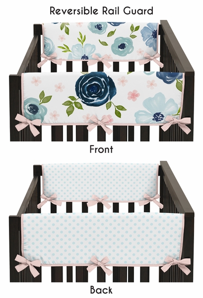 Watercolor Floral Navy Blue and Pink Collection Side Rail Guard Covers ...