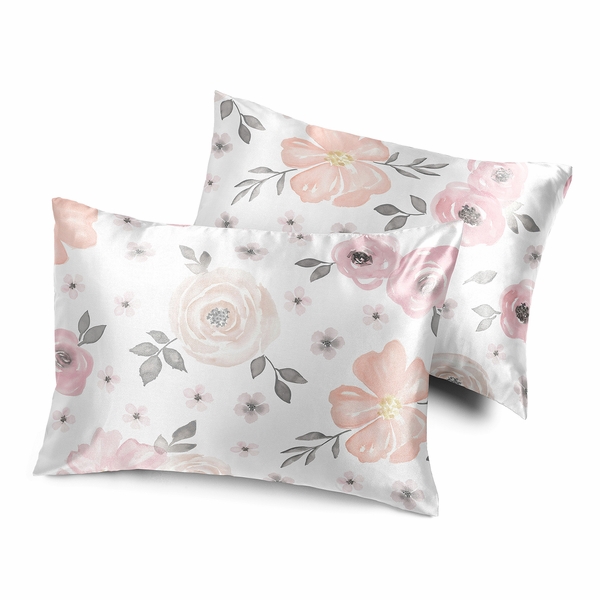 Watercolor Floral Pink and Grey Collection Decorative Satin Pillowcases ...