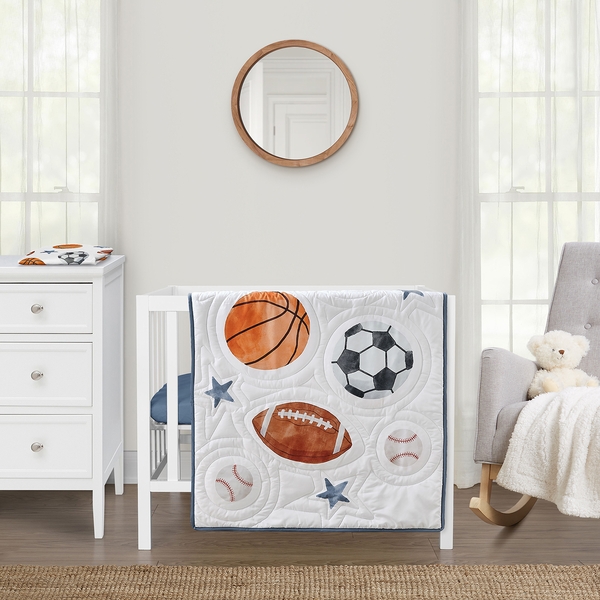 Watercolor Sports Theme 3 Piece Mini Crib Bedding Set