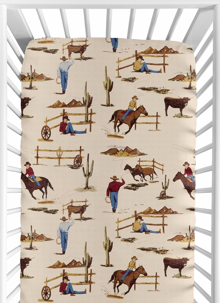 Wild West Cowboy Collection Fitted Crib Sheet - Cowboy Print