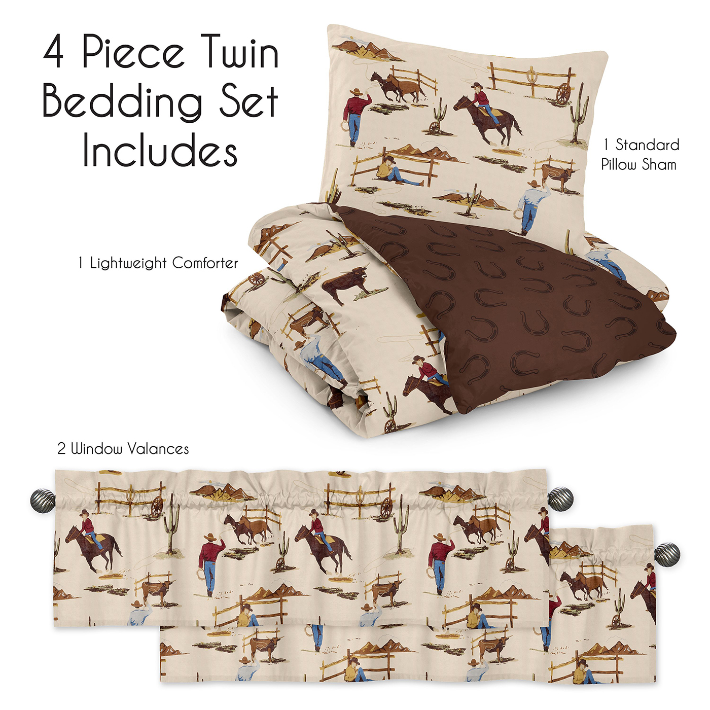 Wild West Cowboy Collection Twin Bedding - Horseshoe Print