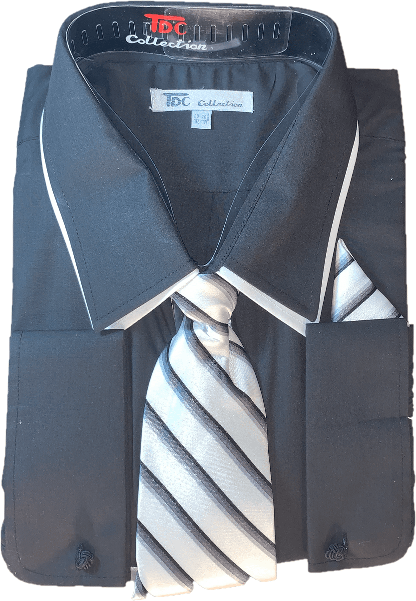 TDC Collection SG14 -Black- Dress Shirt with contrasting layered collar ...