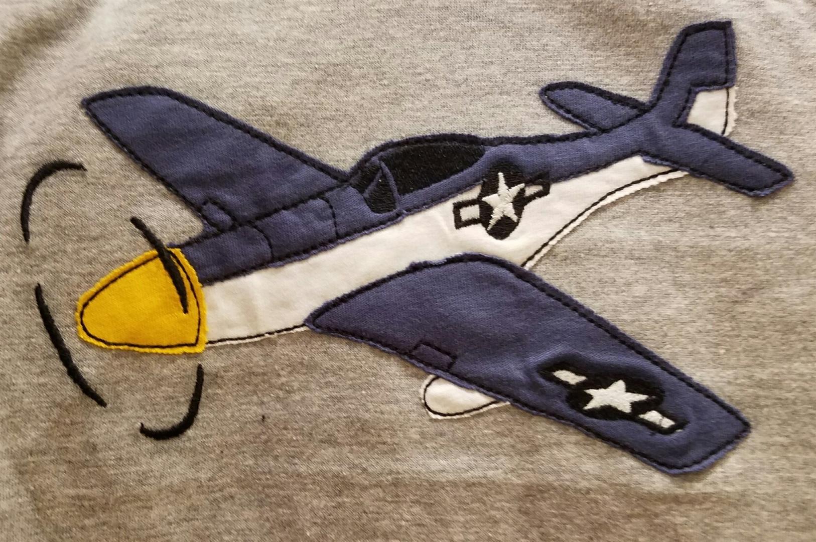 Globaltex Grey Blue and Yellow Plane Applique Shirt with Blue Pants 12M ...