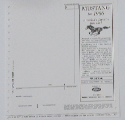 1966 Mustang Window Sticker