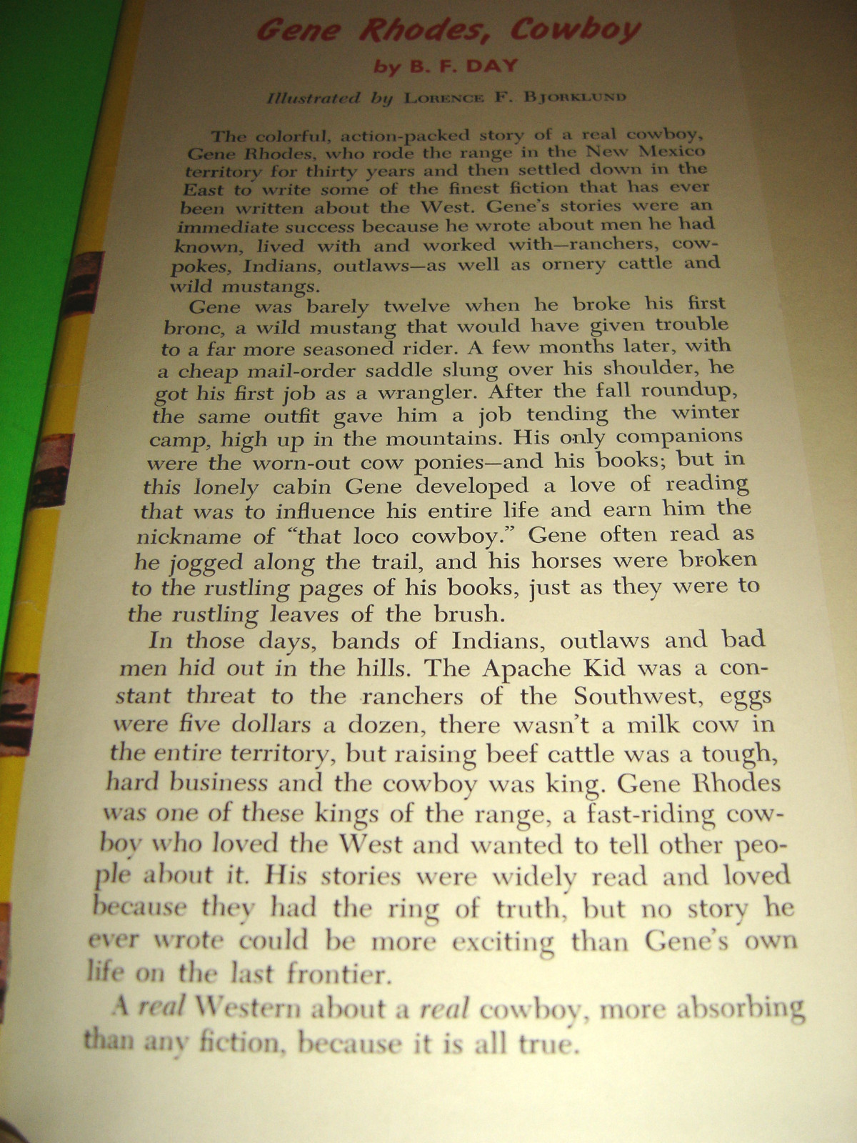 GENE RHODES COWBOY BY B.F. DAY 1955 WESTERN HARDCOVER BOOK & JACKET