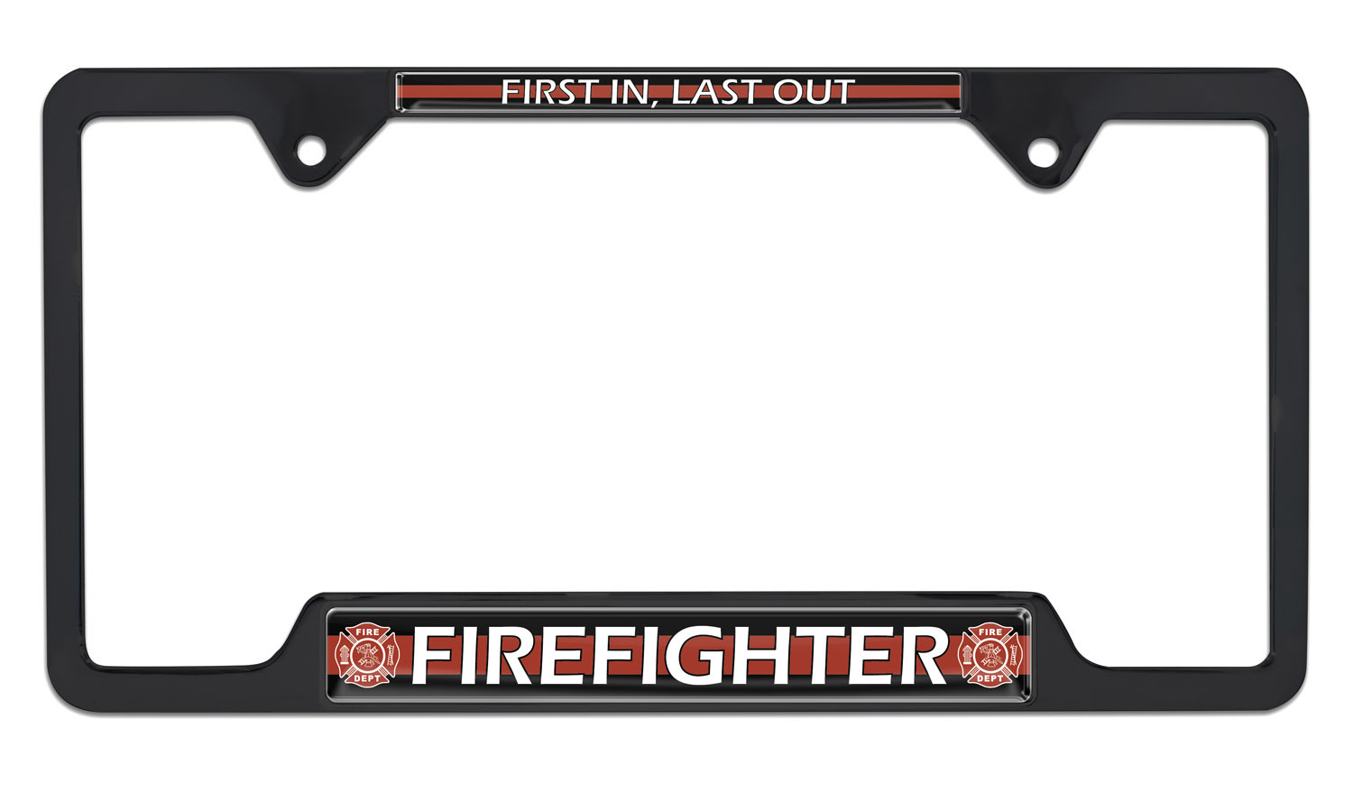 Firefighter Open Black All Metal License Plate Frame