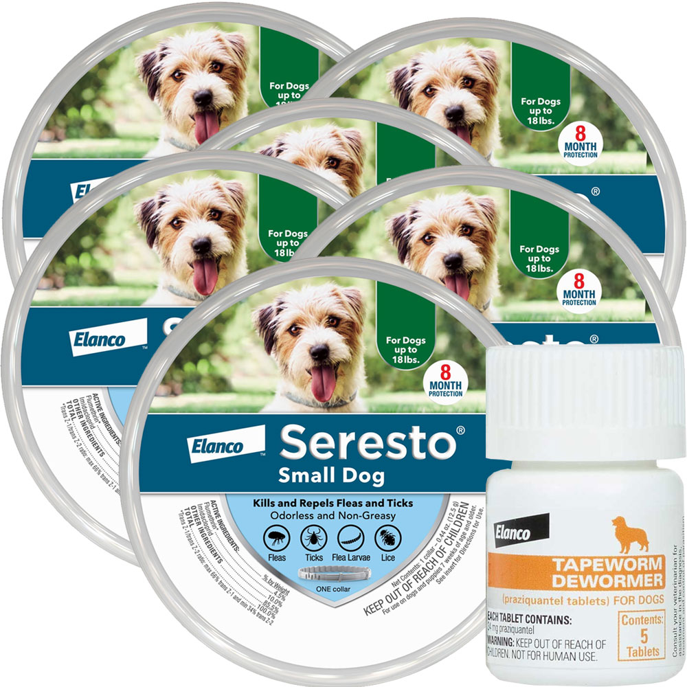 6-PACK Seresto Flea & Tick Collar for Small Dogs + Tapeworm Dewormer ...
