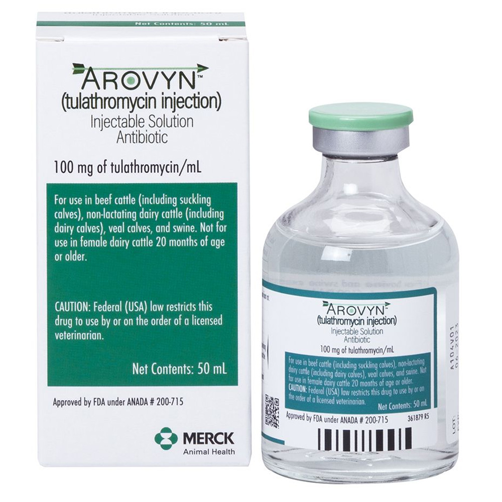 Arovyn (Tulathromycin) Injectable Solution Antibiotic 100mg/mL, 50mL ...