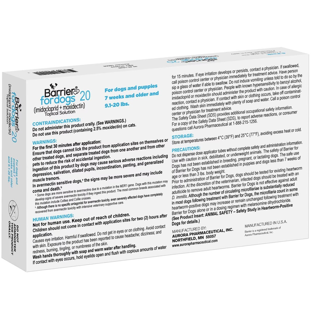 Barrier for Dogs - imidacloprid|moxidectin - Topical Solution - 9.1-20 ...