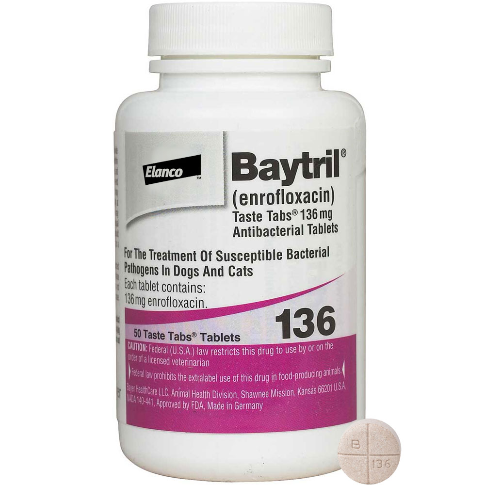 Baytril for Dogs & Cats - 136mg (50 Taste Tablet) - [Bacterial ...
