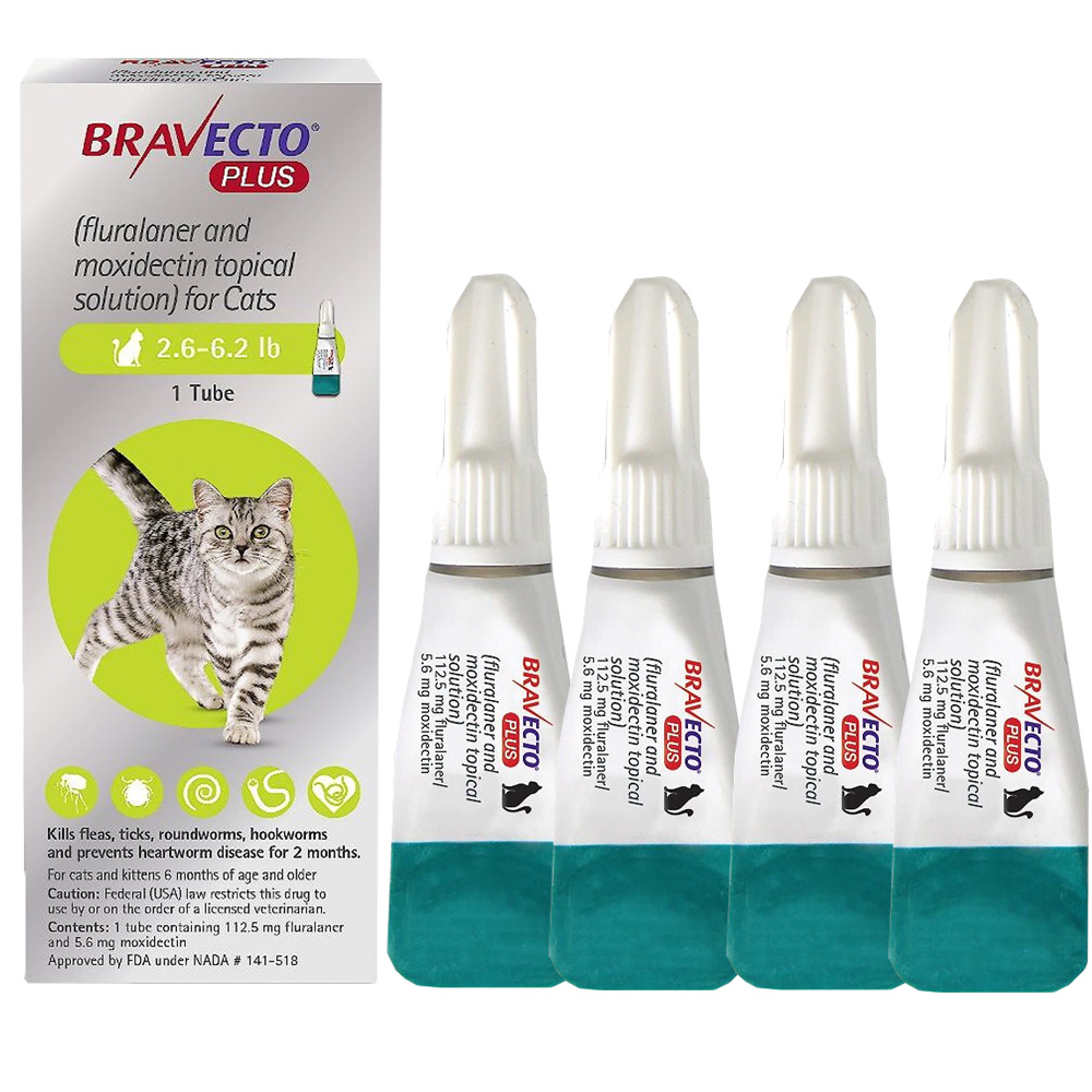 Bravecto Plus Topical Solution for Cats - fluralaner|moxidectin - 2.6 - 6.2 lbs (4 tube) - [Flea ...
