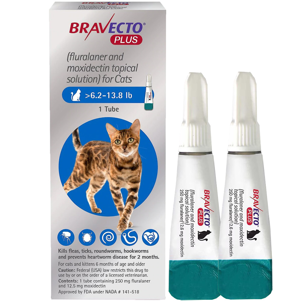 Bravecto Plus Topical Solution for Cats - fluralaner|moxidectin - 6.2 - 13.8 lbs (2 tube ...