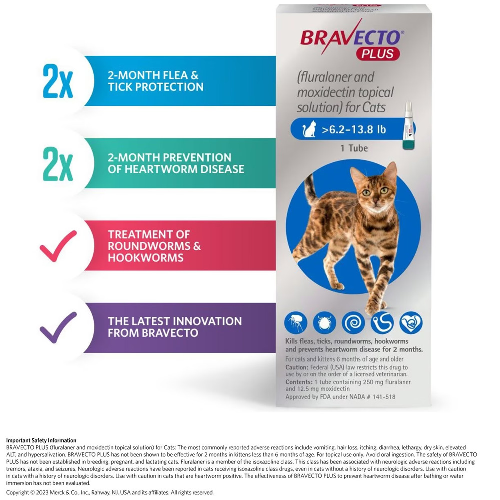 Bravecto Plus Topical Solution for Cats - fluralaner|moxidectin - 13.8 ...