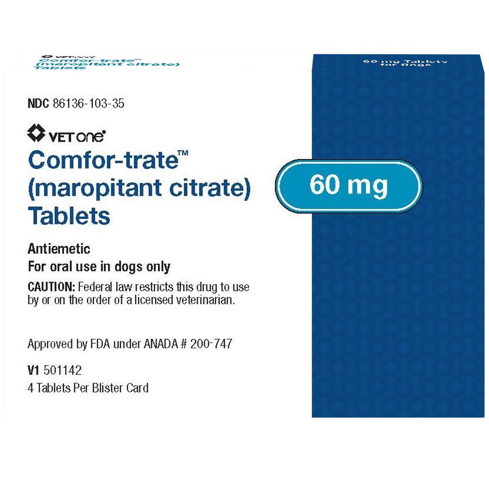 Comfor-trate (Maropitant Citrate) Antiemetic Tablets for Dogs 60mg, 8 ...