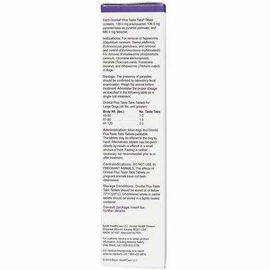 Drontal Plus Taste Tabs for Large Dogs, Over 45 lbs - 136 mg (30 count ...