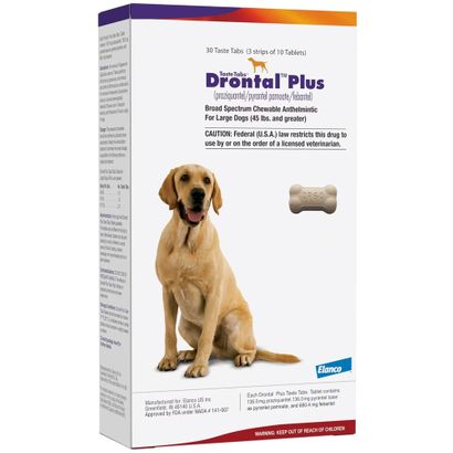 Drontal Plus Taste Tabs for Large Dogs, Over 45 lbs - 136 mg (30 count ...