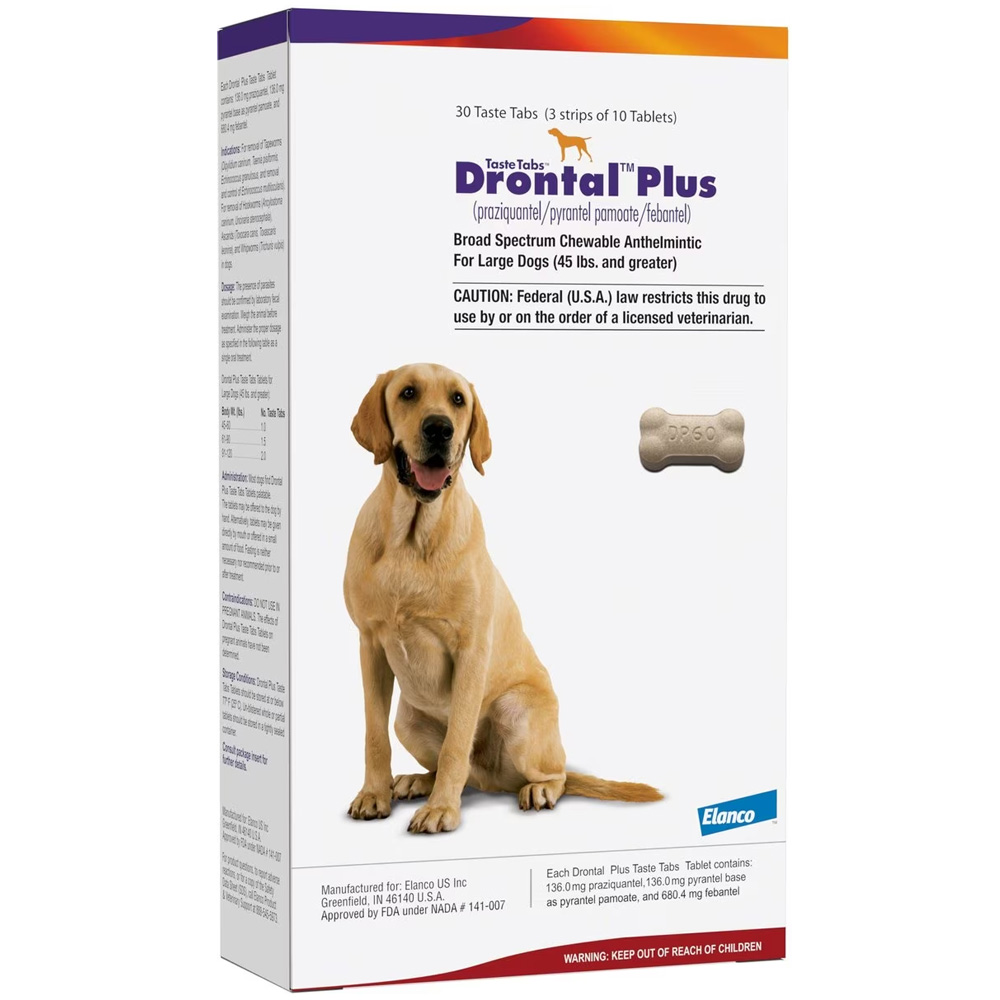 Drontal Plus Taste Tabs for Large Dogs, Over 45 lbs - 136 mg (30 count ...