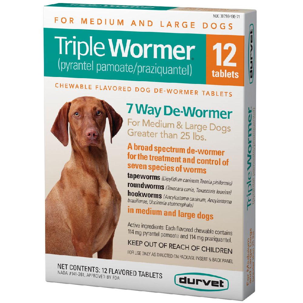 Durvet Triple Wormer for Medium & Large Dogs Over 25 lbs (12 Flavored ...