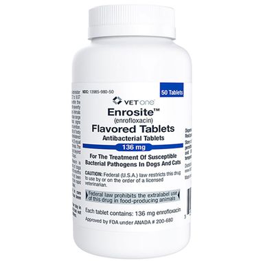 Enrosite (Enrofloxacin) Flavored Tablets 136mg (50 count) | On Sale ...