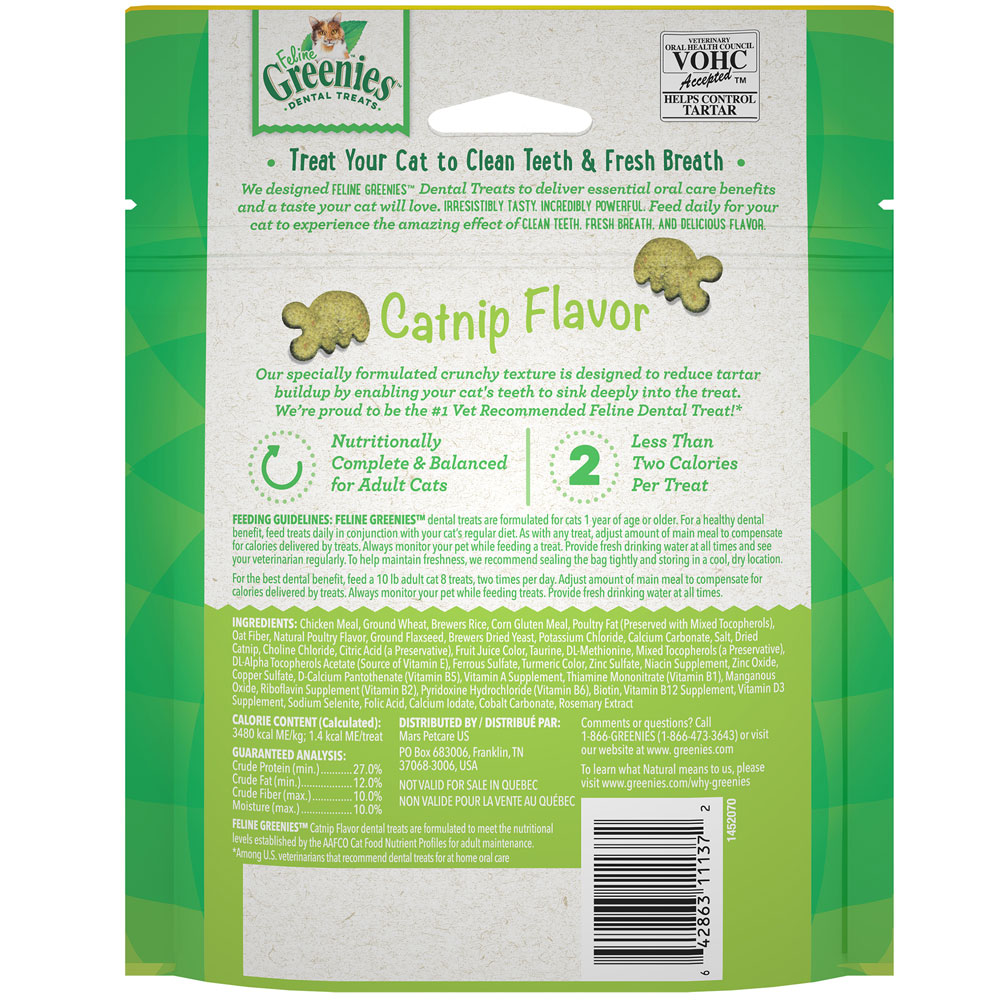 Feline Greenies Dental Cat Treats - Catnip Flavor (4.6 oz) | On Sale ...