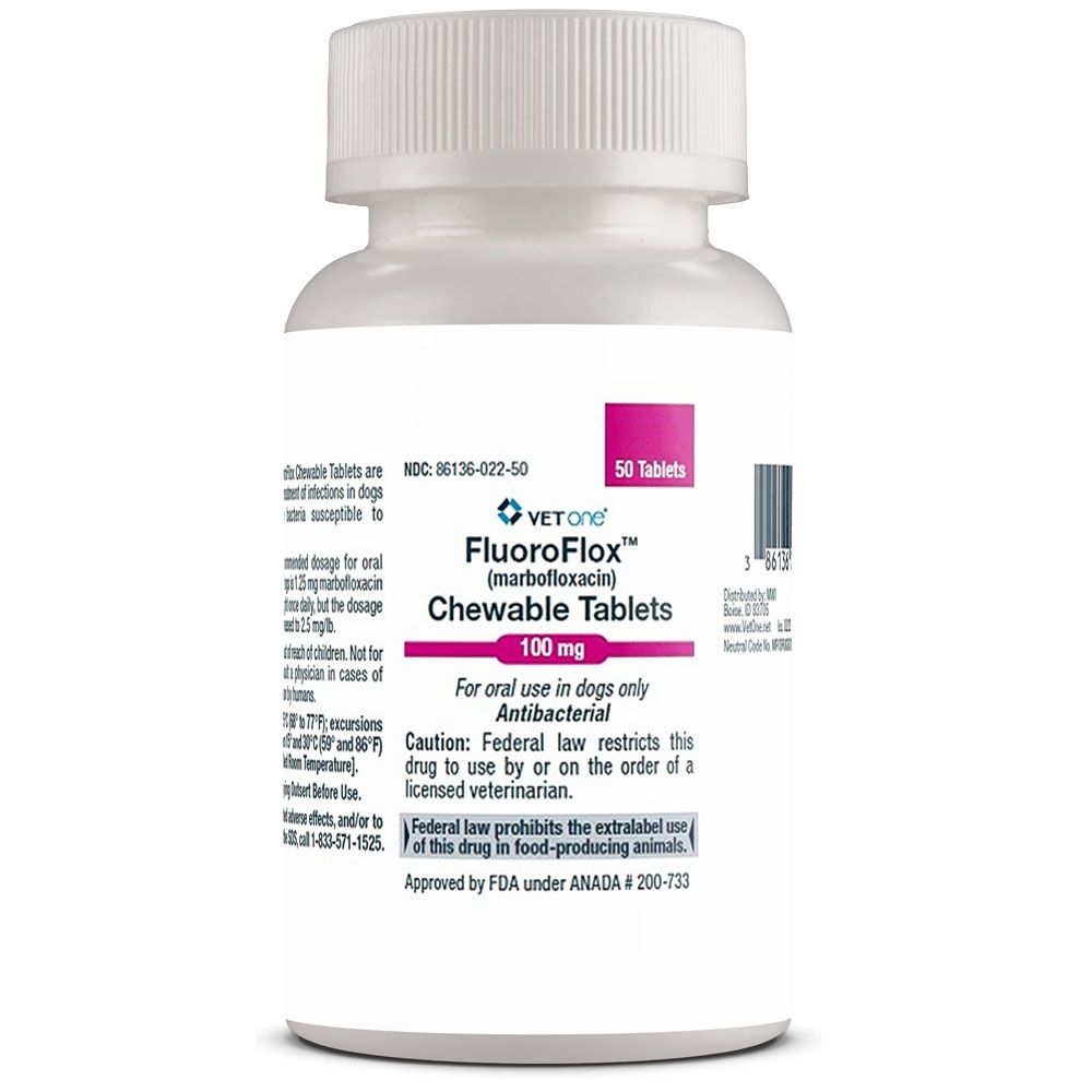 FluoroFlox (Marbofloxacin) Chewable Tablets for Dogs and Cats 100mg, 50 ...
