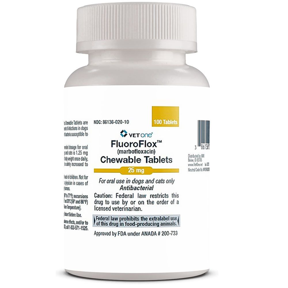 FluoroFlox (Marbofloxacin) Chewable Tablets for Dogs and Cats 25mg, 100 ...