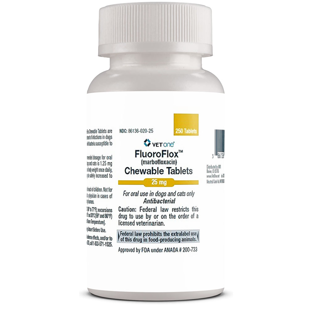 FluoroFlox (Marbofloxacin) Chewable Tablets for Dogs and Cats 25mg, 250 ...