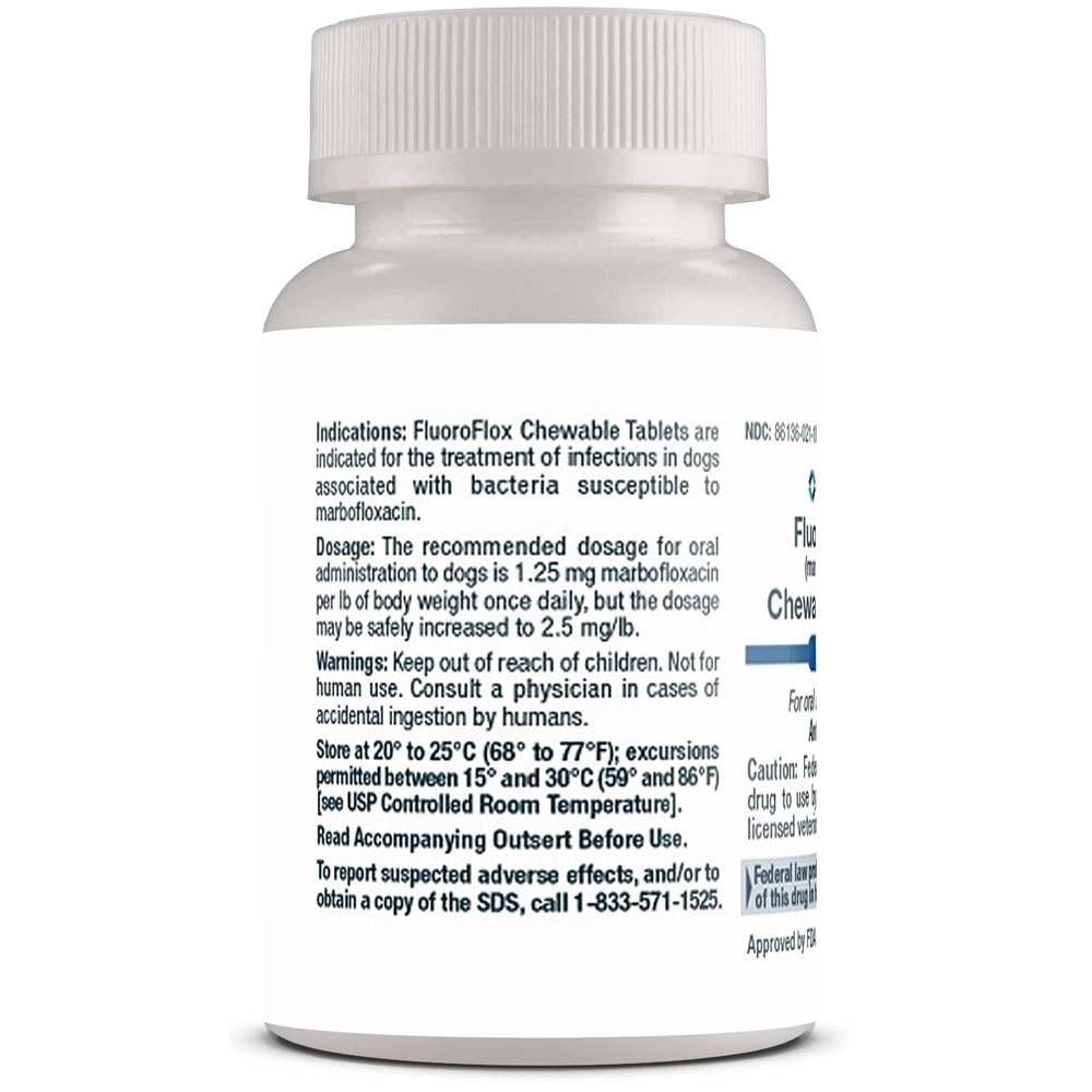 FluoroFlox (Marbofloxacin) Chewable Tablets for Dogs and Cats 50mg, 100 ...