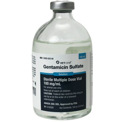 Gentamicin Sulfate Inj 100mg/ml - 100ml | On Sale | EntirelyPets Rx