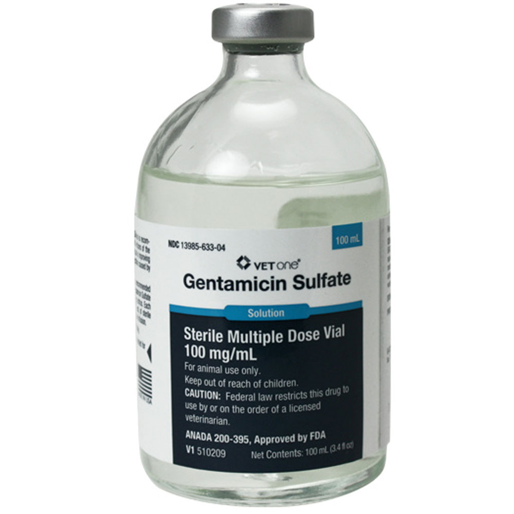 Gentamicin Sulfate Inj 100mg/ml - 100ml | On Sale | EntirelyPets Rx
