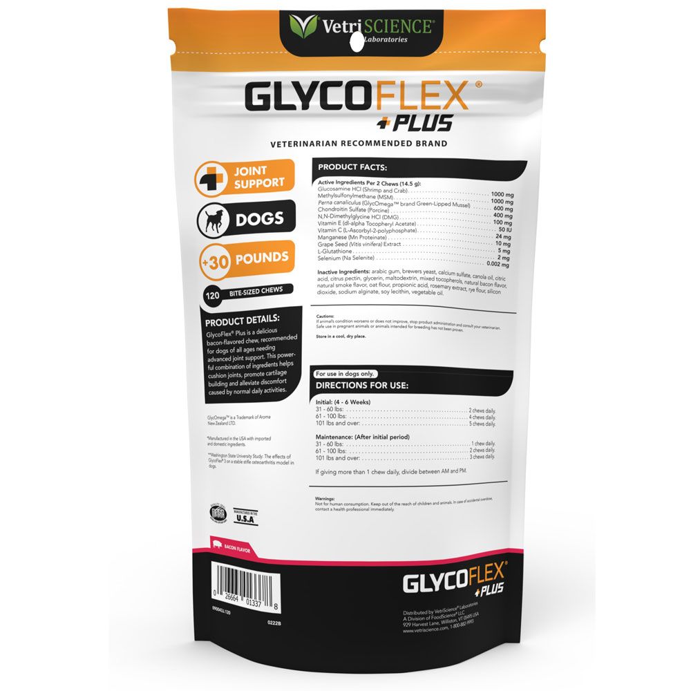 GlycoFlex Plus Joint Support for Medium & Large Dogs - Bacon Flavor ...