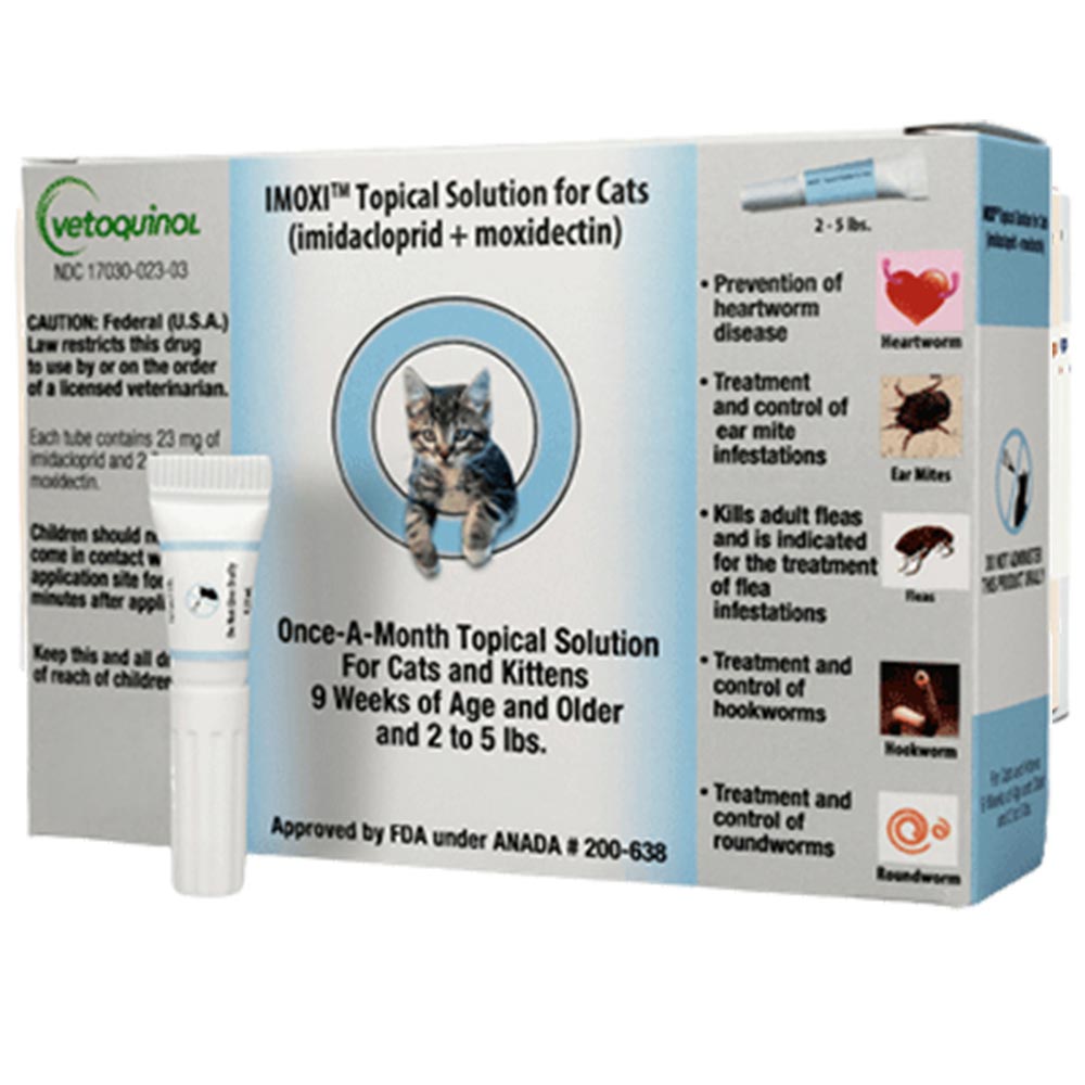 Imoxi Topical Solution (imidacloprid + moxidectin) for Cats - 2-5 lbs ...