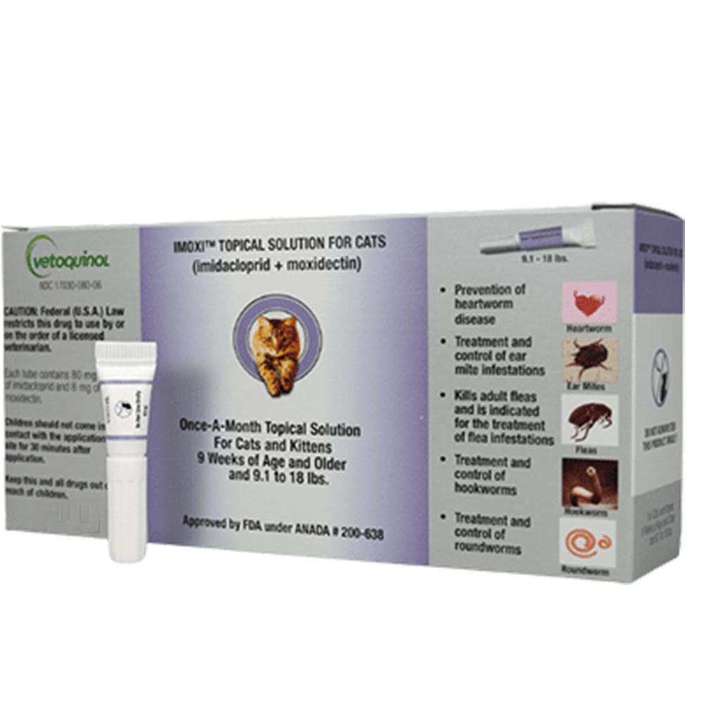 Imoxi Topical Solution (imidacloprid + moxidectin) for Cats - 9.1-18 ...