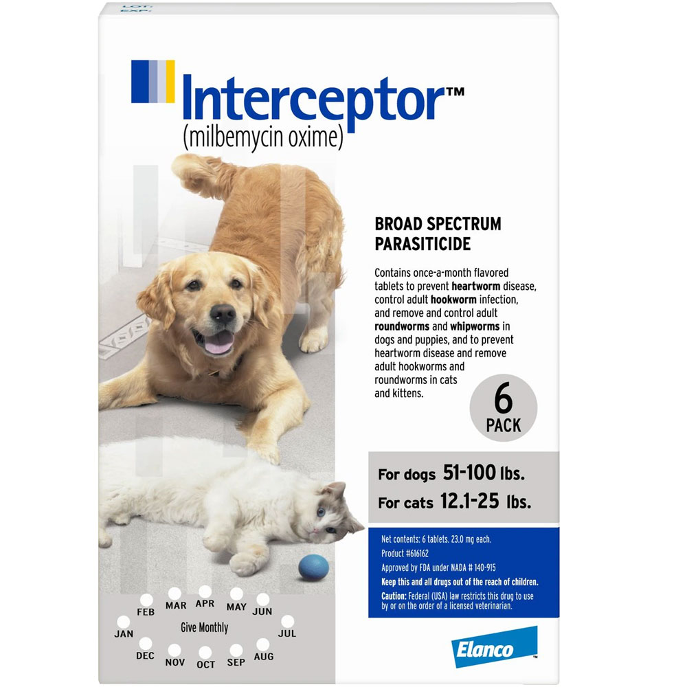 Interceptor for Dogs 51-100 lbs. | Cats 12.1-25 lbs. | Prevention for ...