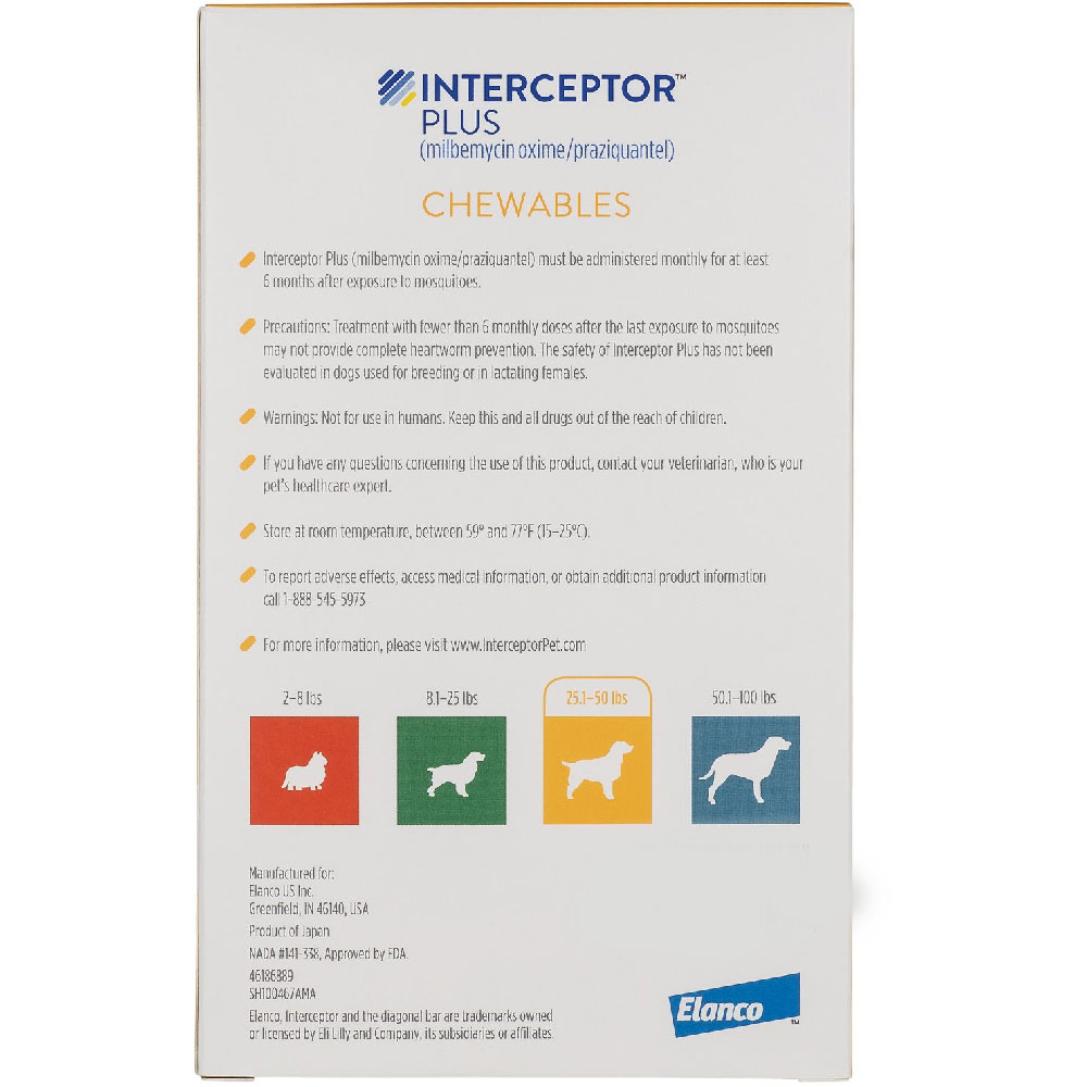 Interceptor Plus for Dogs 25.1-50 lbs Yellow (1 Chew) | EP Rx